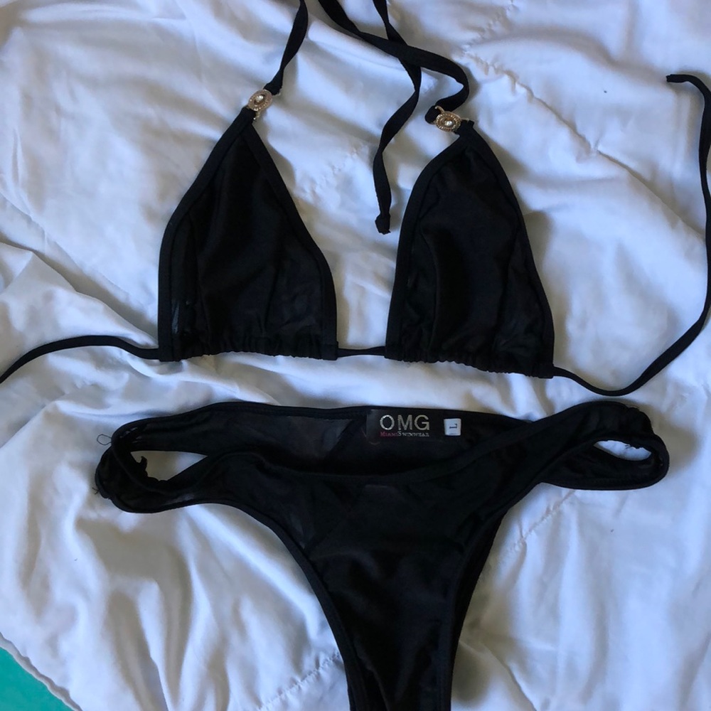 Omg Miami Swimwear Black Bikini With Mesh Detail - Gem